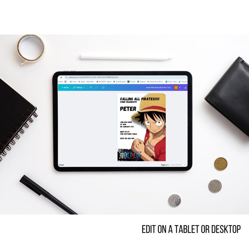 Monkey D Luffy Editable Invitation, One Piece Invitation - Etsy