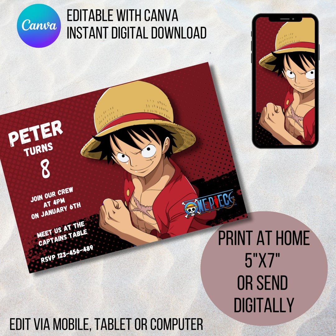 Monkey D Luffy Editable Invite, One Piece Invitation - Etsy