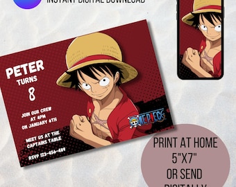 Monkey D Luffy Birthday Invitation, One Piece Birthday Invitation - Etsy