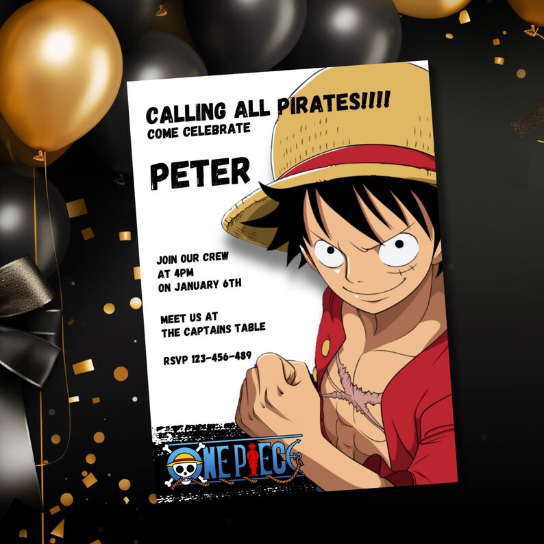 Monkey D Luffy Editable Invitation, One Piece Invitation - Etsy
