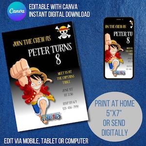 Monkey D Luffy Birthday Invitation, One Piece Birthday Invitation - Etsy