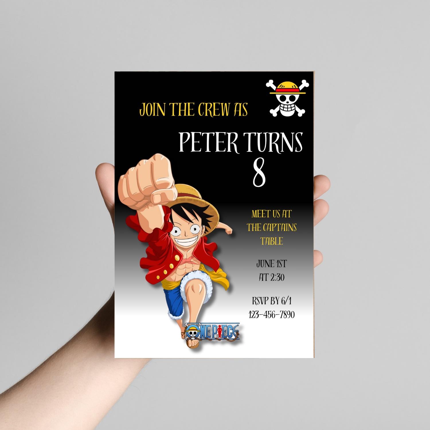 Monkey D Luffy Birthday Invitation, One Piece Birthday Invitation - Etsy