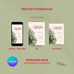 Editable Christmas Party Invitation Canva Template Jingle and Mingle ...