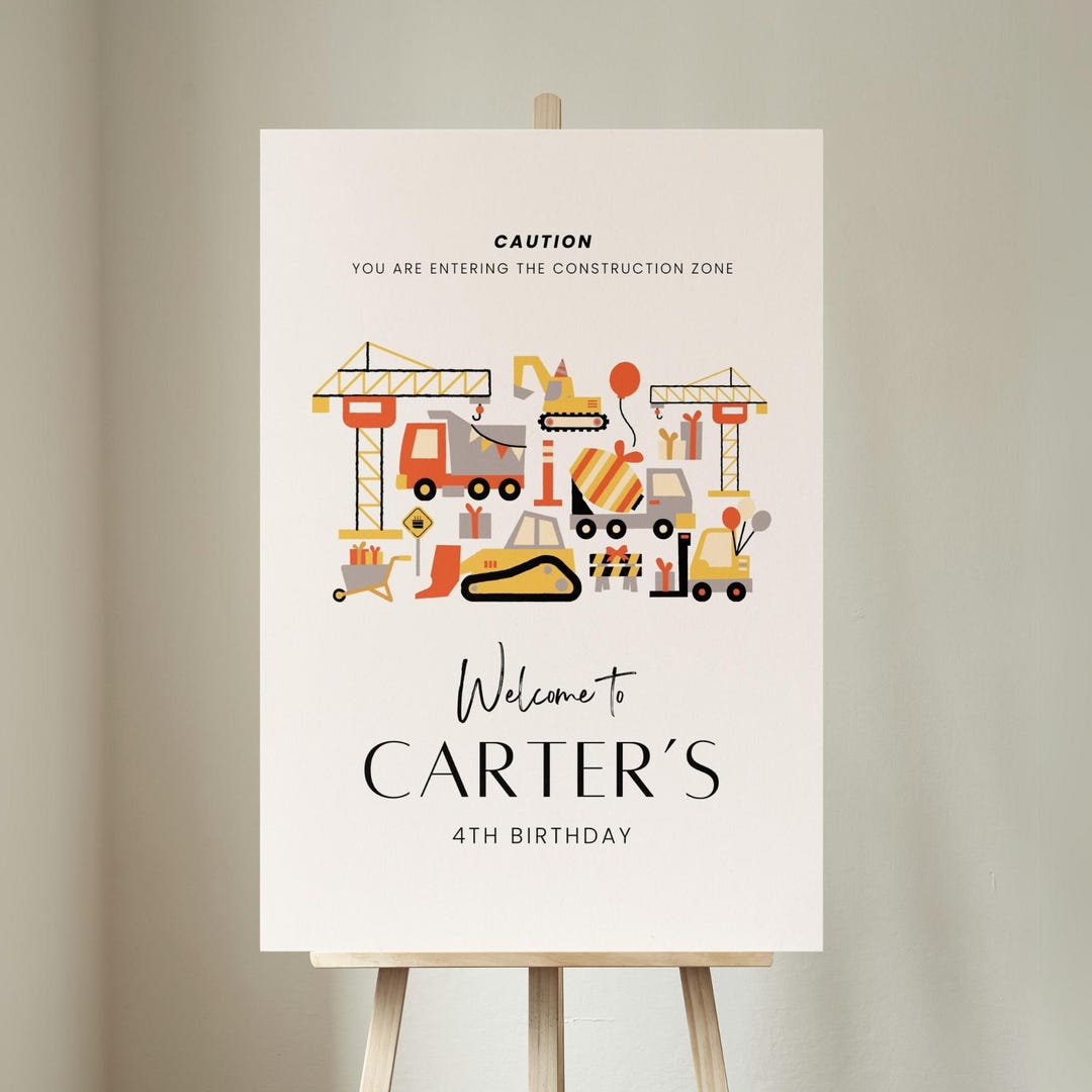 Construction Birthday Welcome Sign | Editable Canva Template | Instant ...
