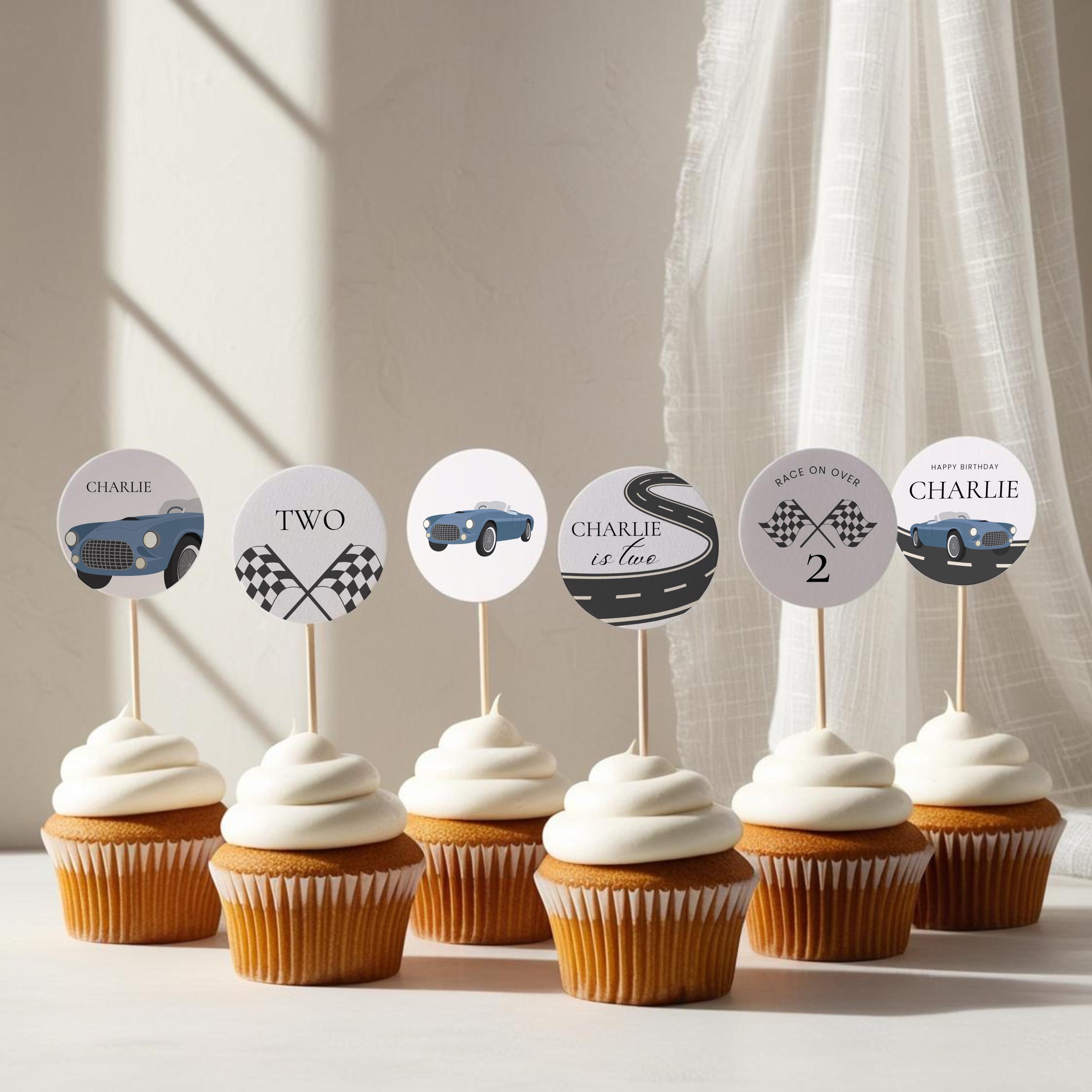 Vintage Race Car Cupcake Toppers: Editable Party Decor (digital ...