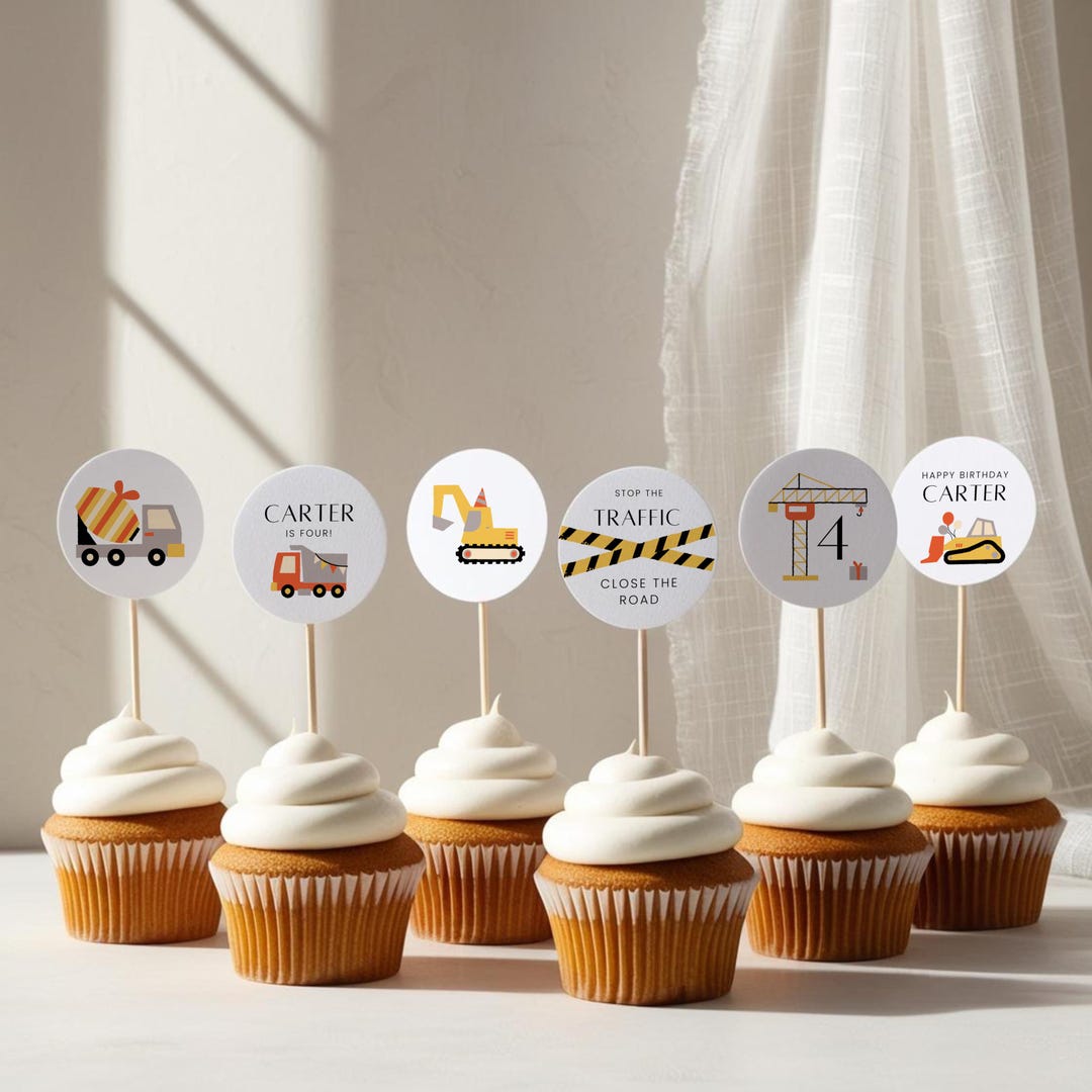 Construction Cupcake Topper | Editable Canva Template | Instant ...