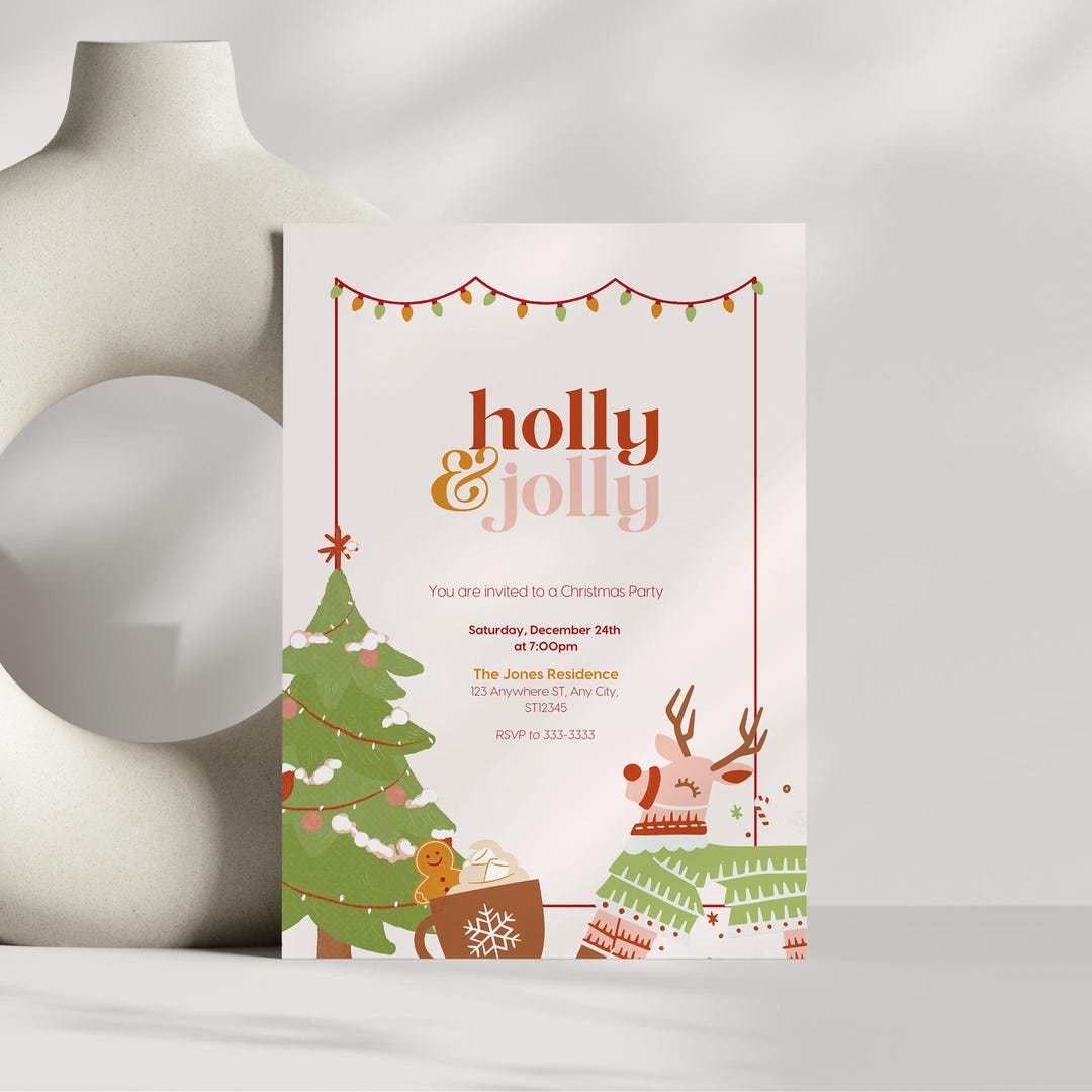 Cute Christmas Party Invitation | Editable Canva Template | Pastel ...