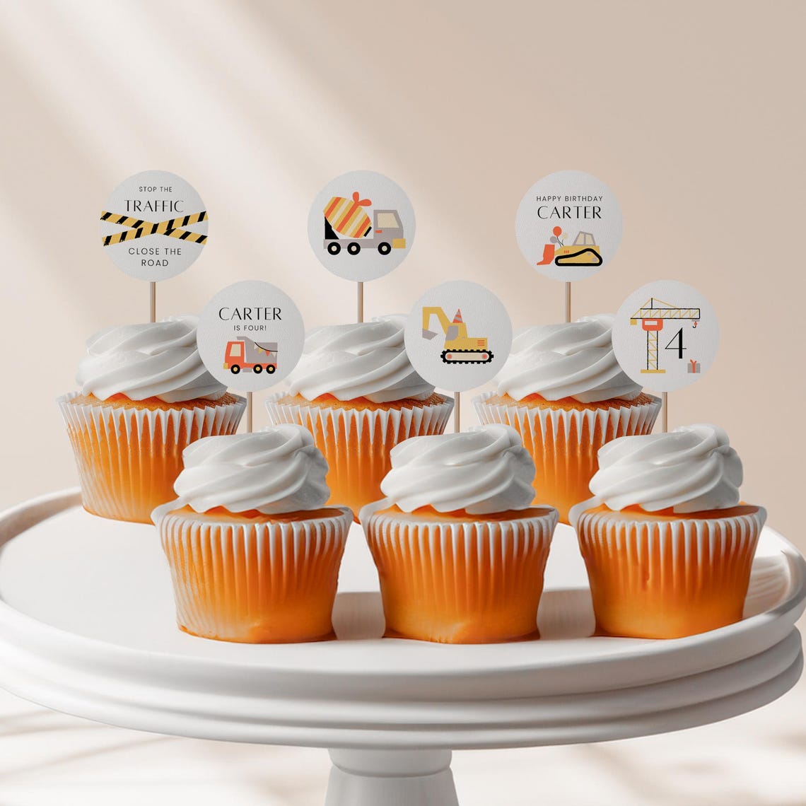 Construction Cupcake Topper | Editable Canva Template | Instant ...
