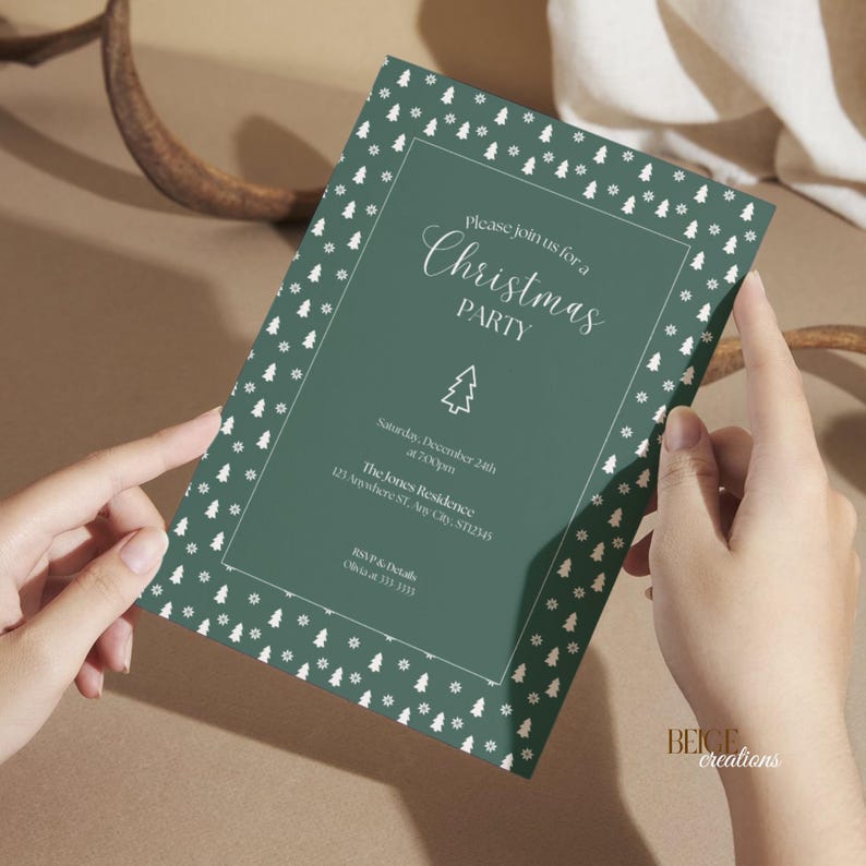 Editable Green Christmas Party Invitation | Canva Template | Merry ...