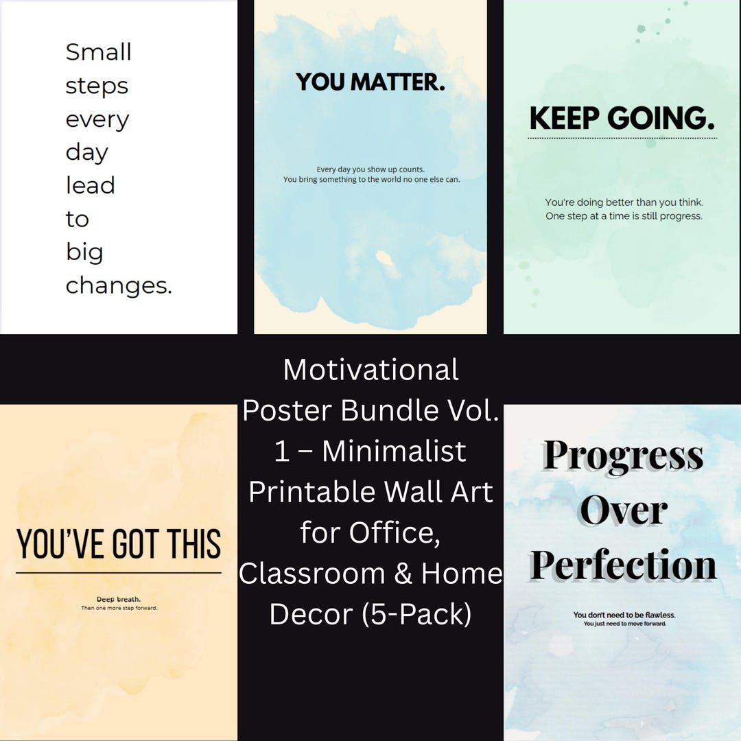 Motivational Poster Bundle – Set of 5 Printable Minimalist Wall Art for ...