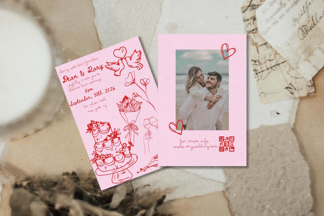 Aesthetic Hand Drawn Wedding Invitation Template - Vintage Inspired ...