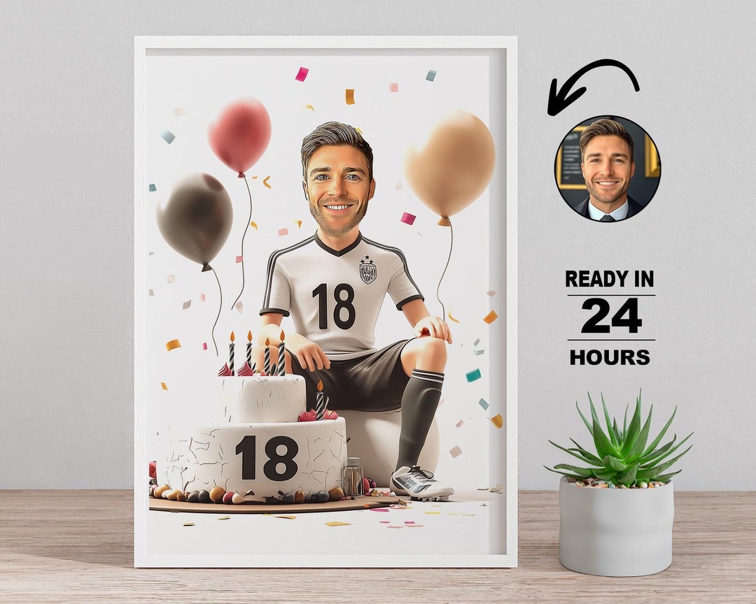 Personalized Portrait Cartoon Caricature for 18th Birthday, Footbal ...