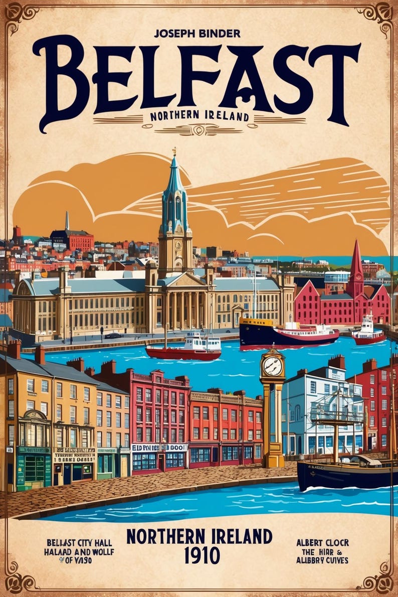 Vintage Belfast Posters - Hand-drawn Northern Ireland Cityscapes, RMS ...