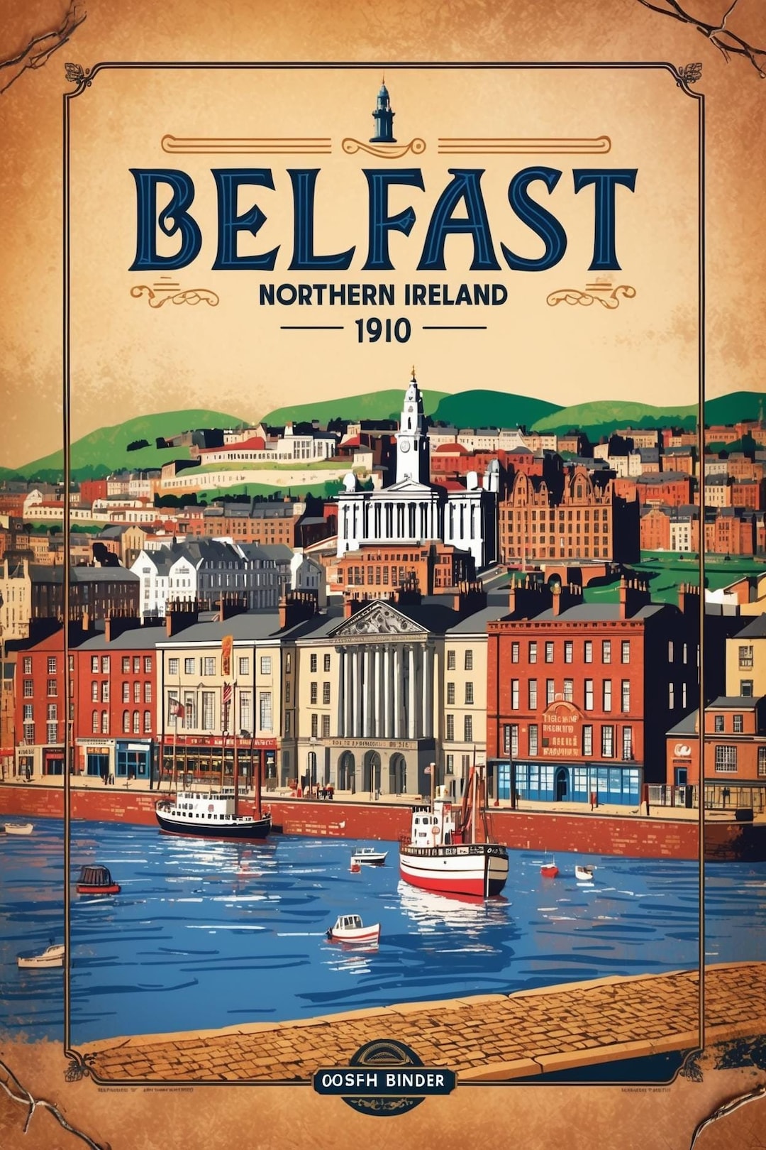 Vintage Belfast Posters - Hand-drawn Northern Ireland Cityscapes, RMS ...