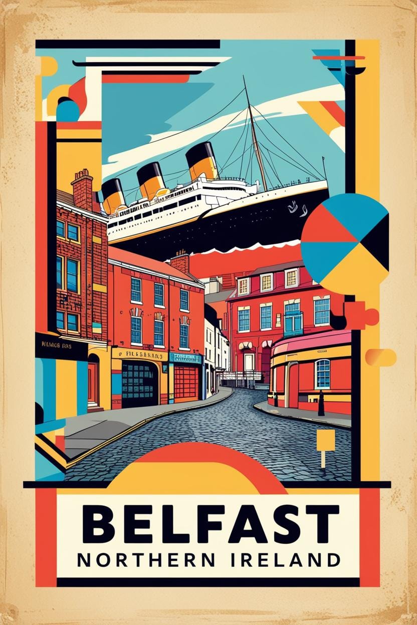 Vintage Belfast Posters - Hand-drawn Northern Ireland Cityscapes, RMS ...