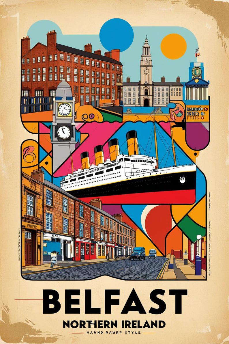 Vintage Belfast Posters - Hand-drawn Northern Ireland Cityscapes, RMS ...