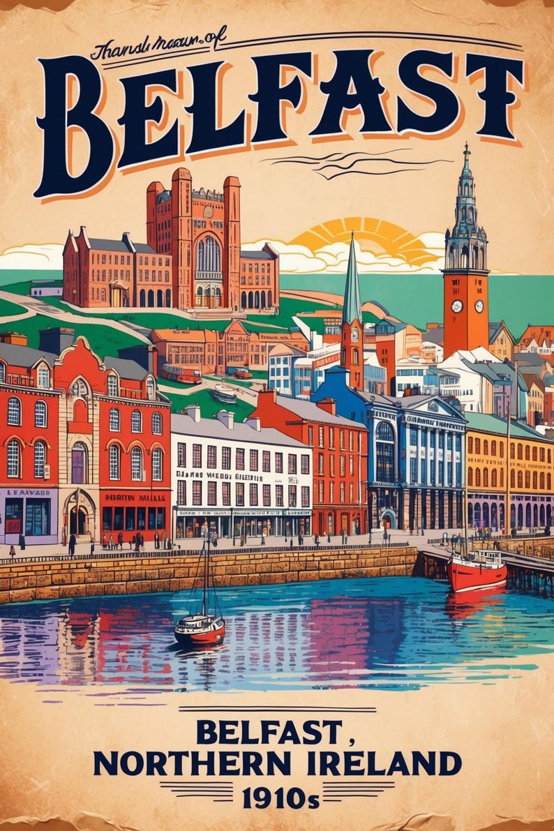 Vintage Belfast Posters - Hand-drawn Northern Ireland Cityscapes, RMS ...