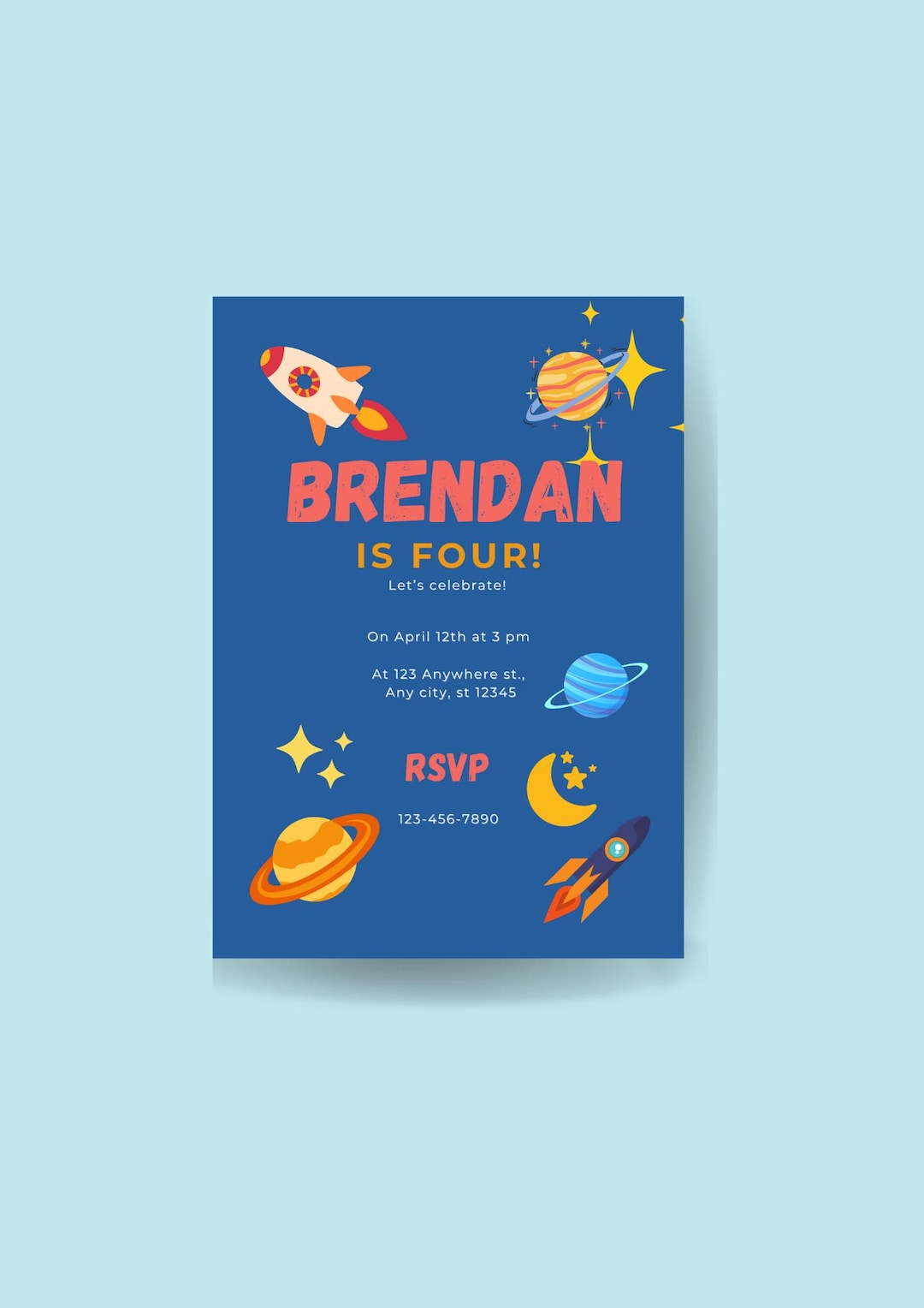 Blue Space Themed Custom Invitation Planets Children Birthday, Galactic ...