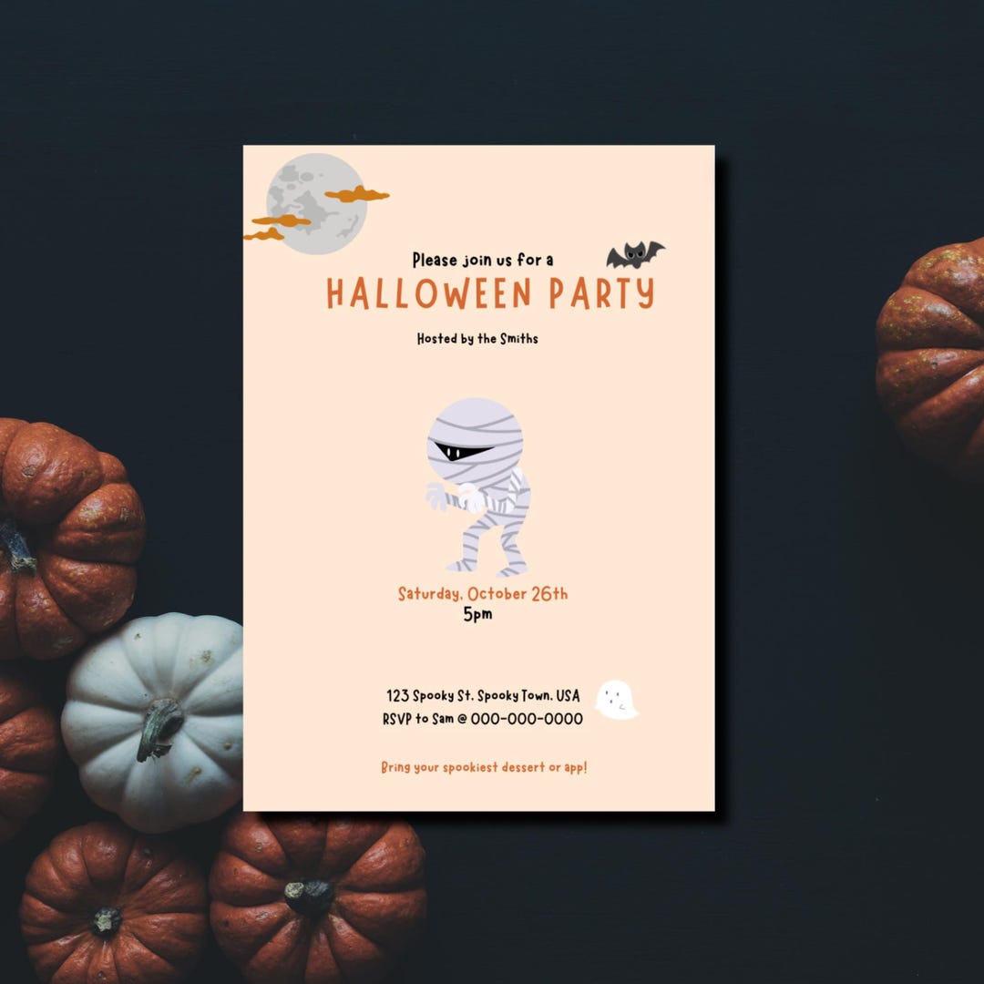 Customizable Halloween Party Invitation Template Editable Mummy Spooky ...