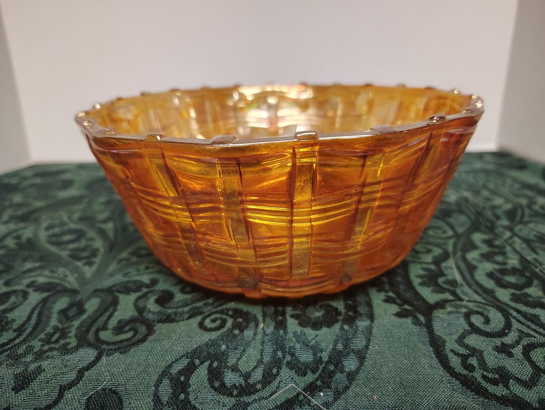 Carnival Glass Basket Weave Bowl
