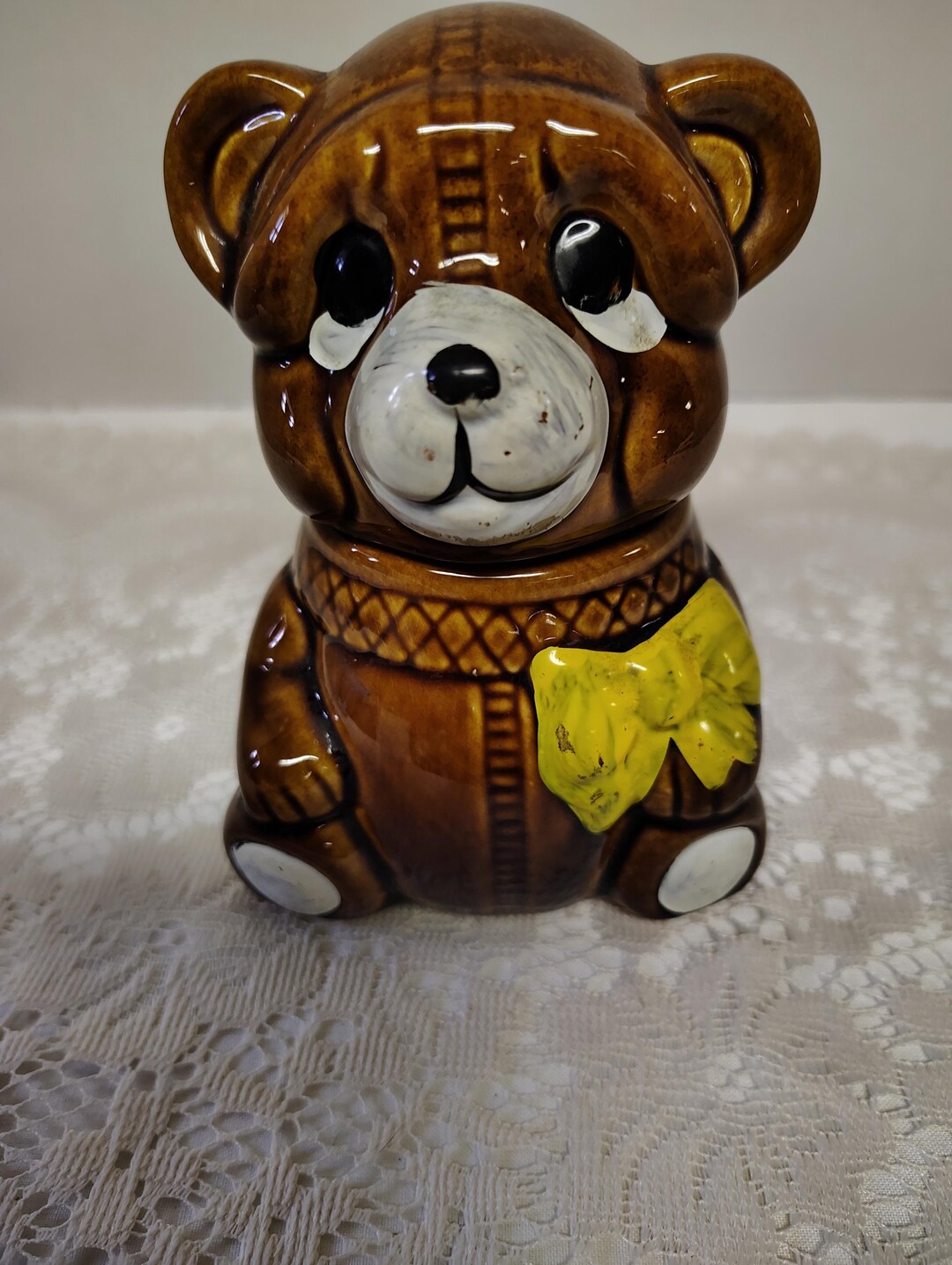 Vintage Brown Bear Honey Pot With Honey Dipper - Etsy