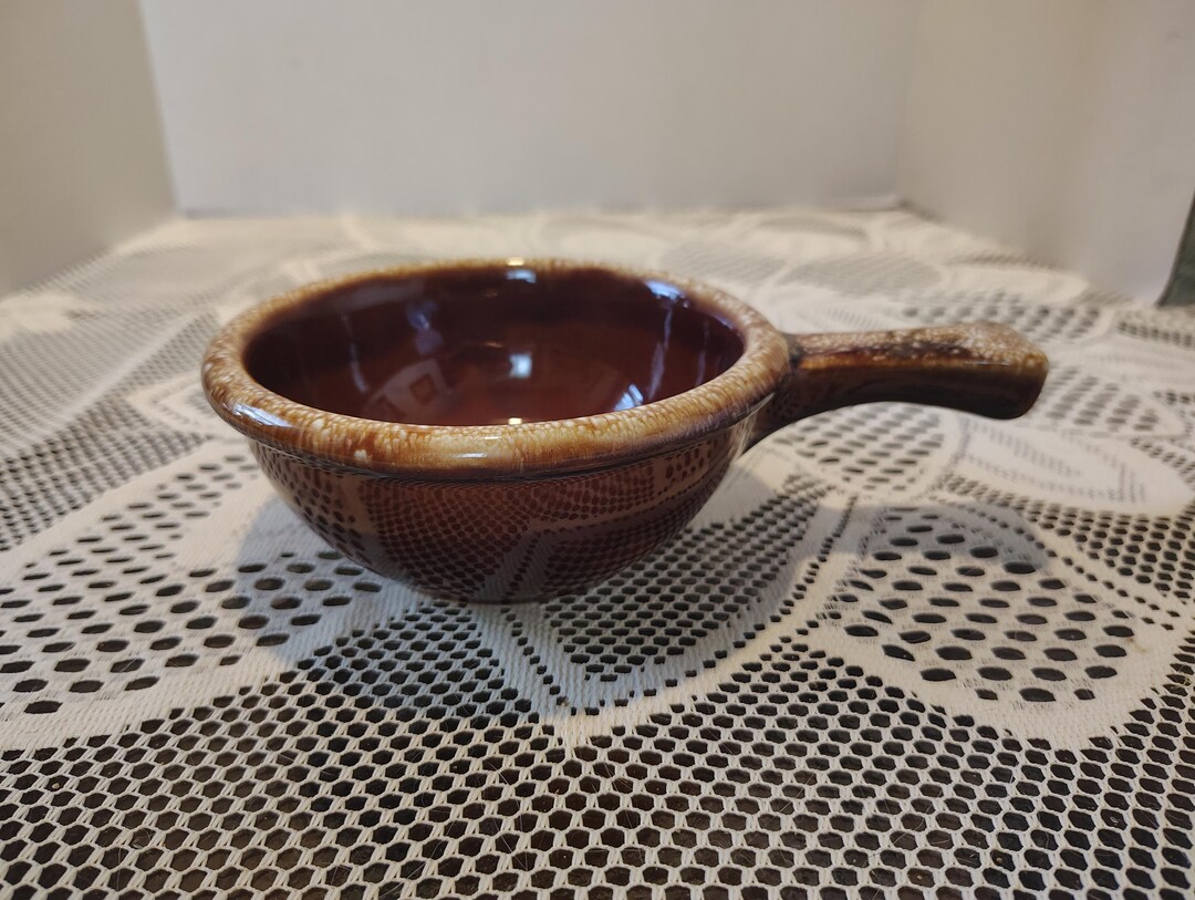 Vintage Hull Pottery Brown Dripware Handled Bowl From Crooksville, Ohio ...