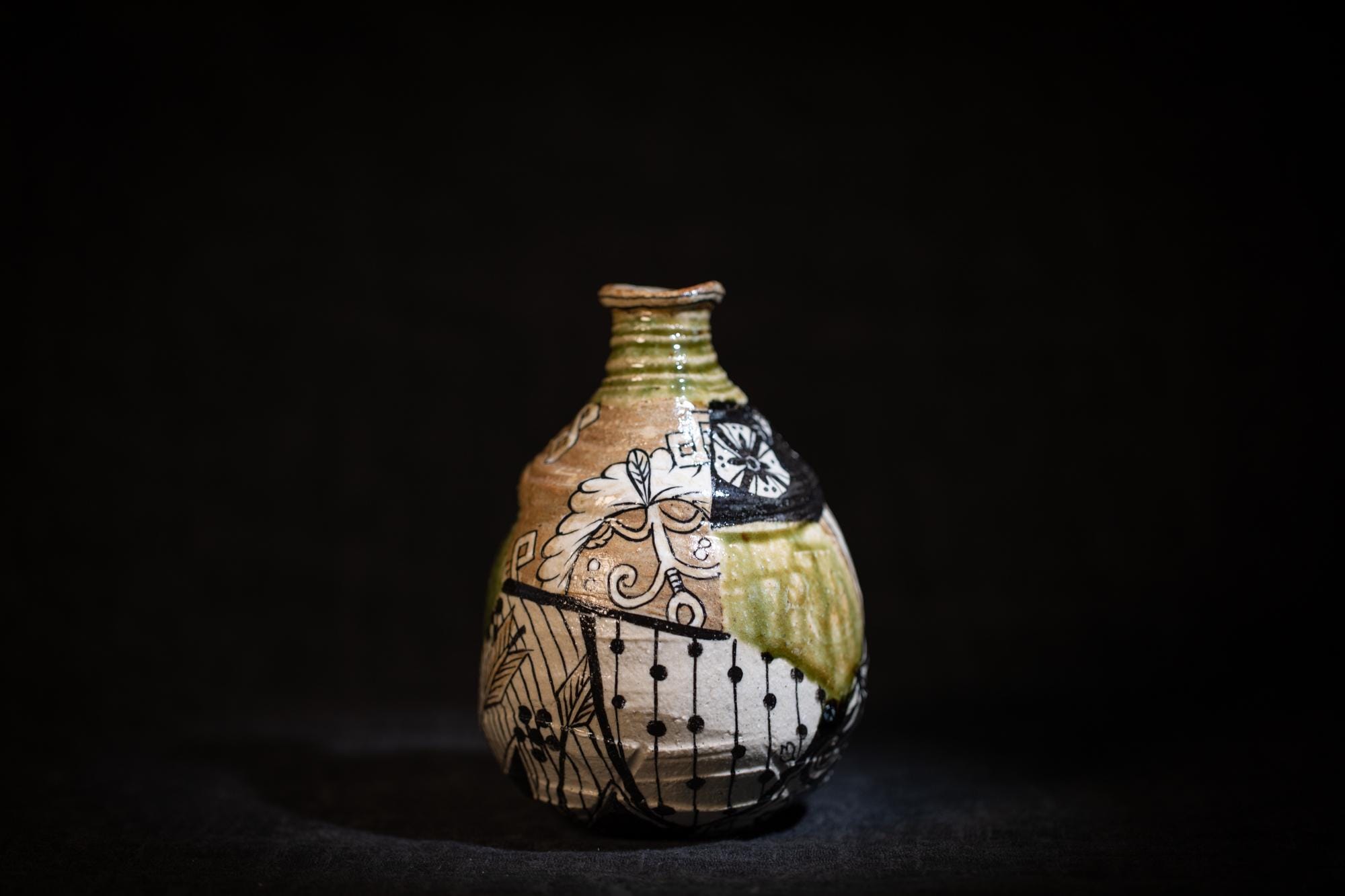 Sake Bottle | Oribe Ware Tokkuri Sake Flask | Japanese Pottery ...