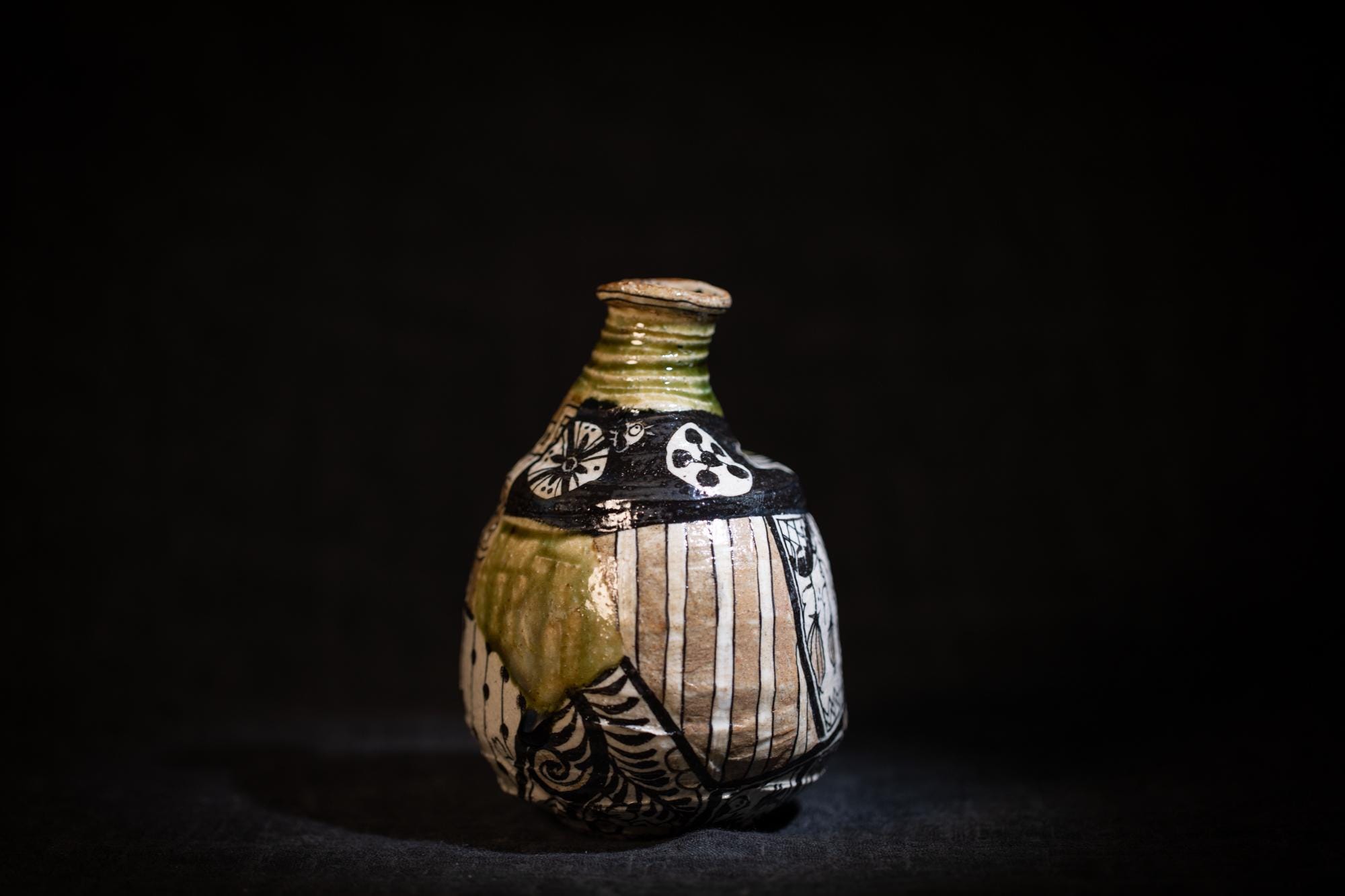 Sake Bottle | Oribe Ware Tokkuri Sake Flask | Japanese Pottery ...