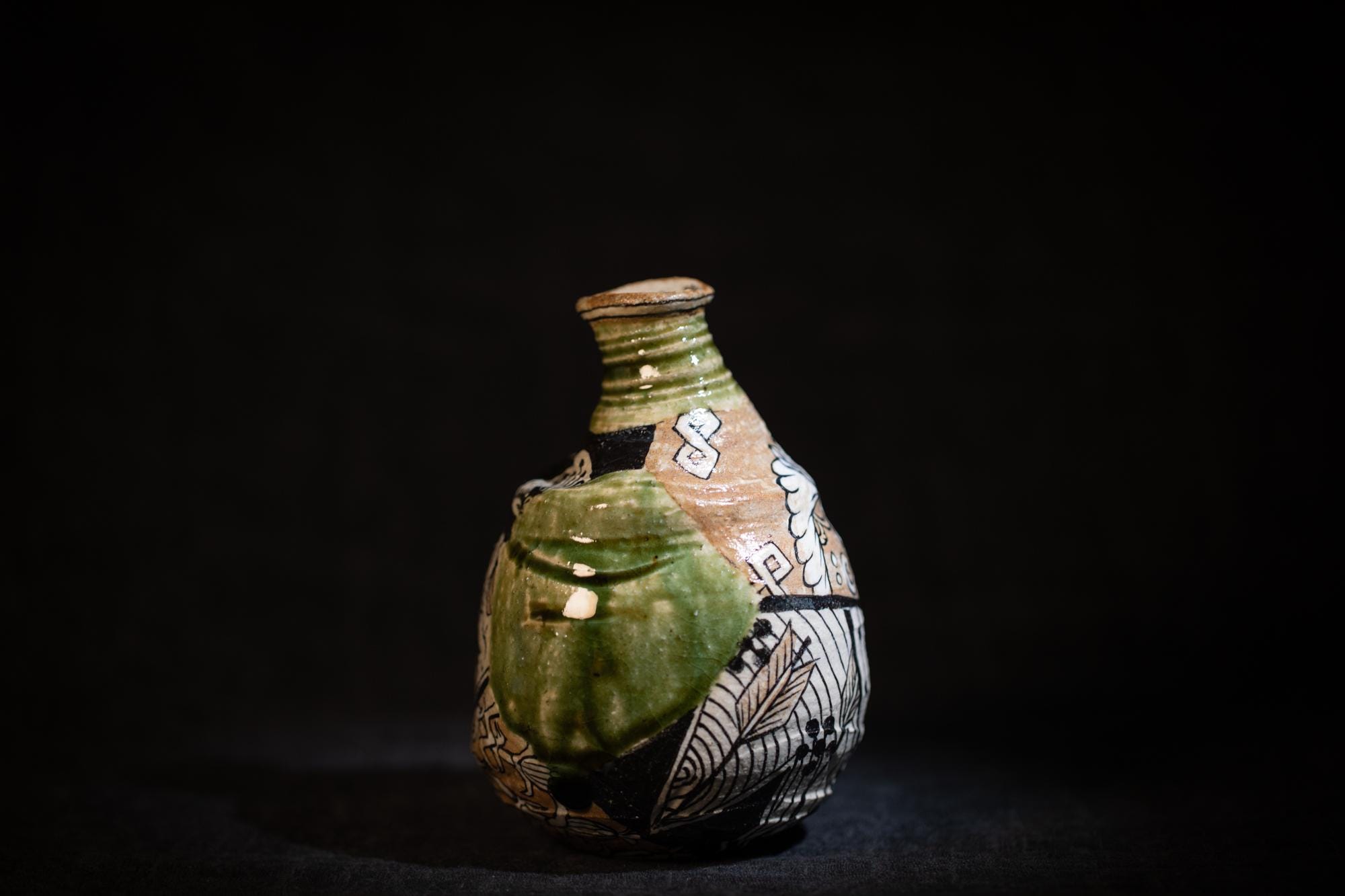 Sake Bottle | Oribe Ware Tokkuri Sake Flask | Japanese Pottery ...