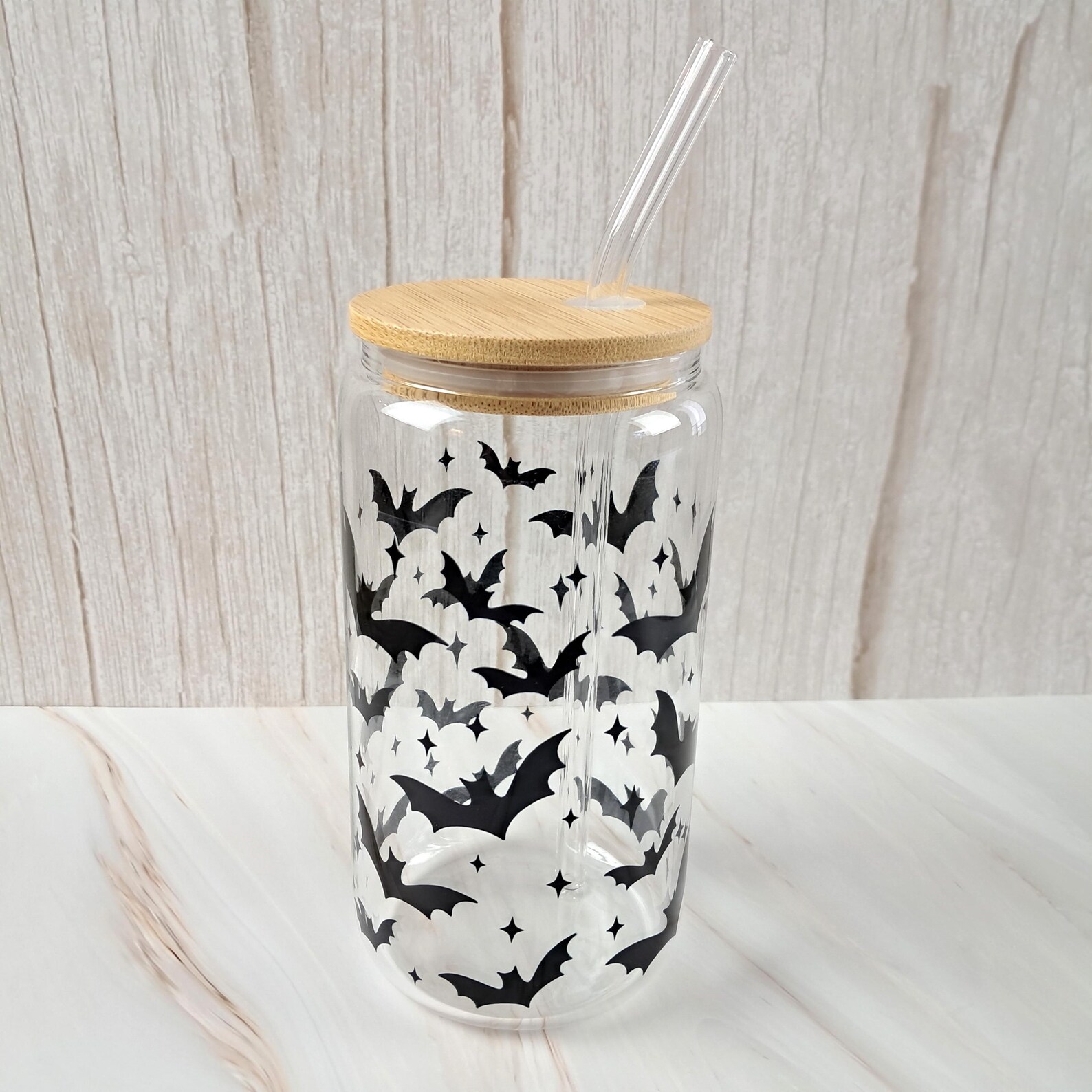 Halloween Bat Glass Can Tumbler, 16oz Can Tumbler, Iced Coffee Glass ...