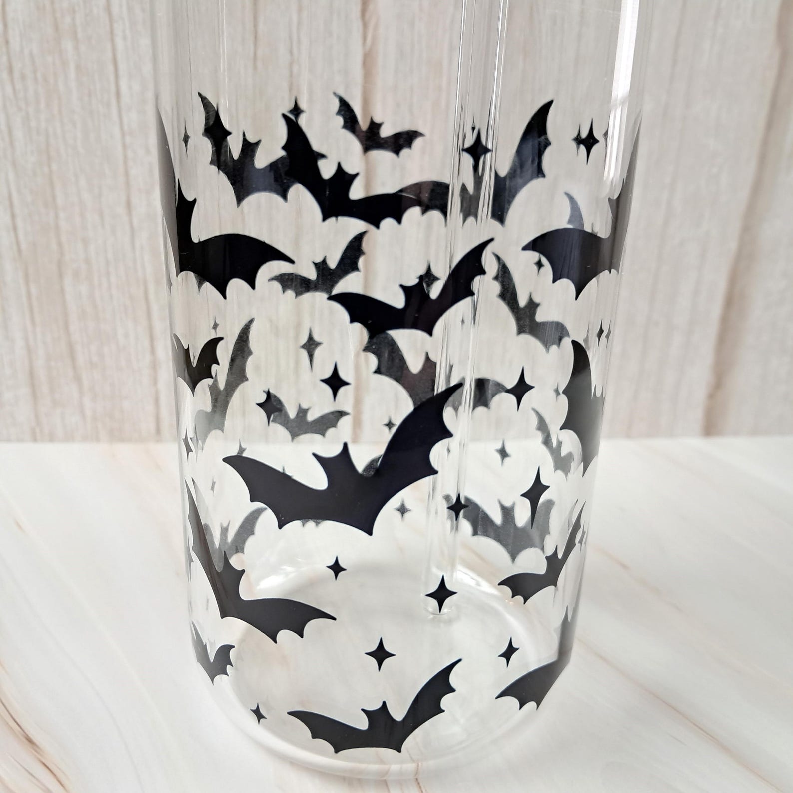 Halloween Bat Glass Can Tumbler, 16oz Can Tumbler, Iced Coffee Glass ...
