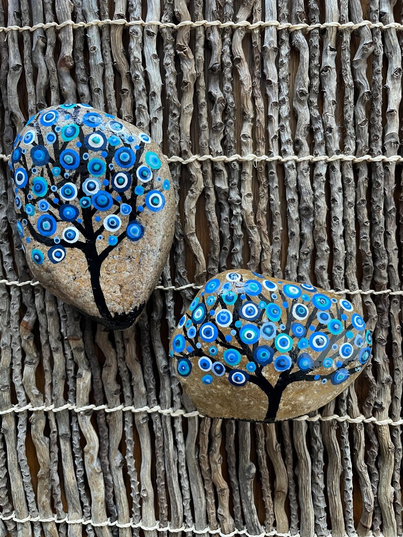 Unique Artisan Tree Rocks| Hand-painted Dot Art Stones| Symbolic Nature ...