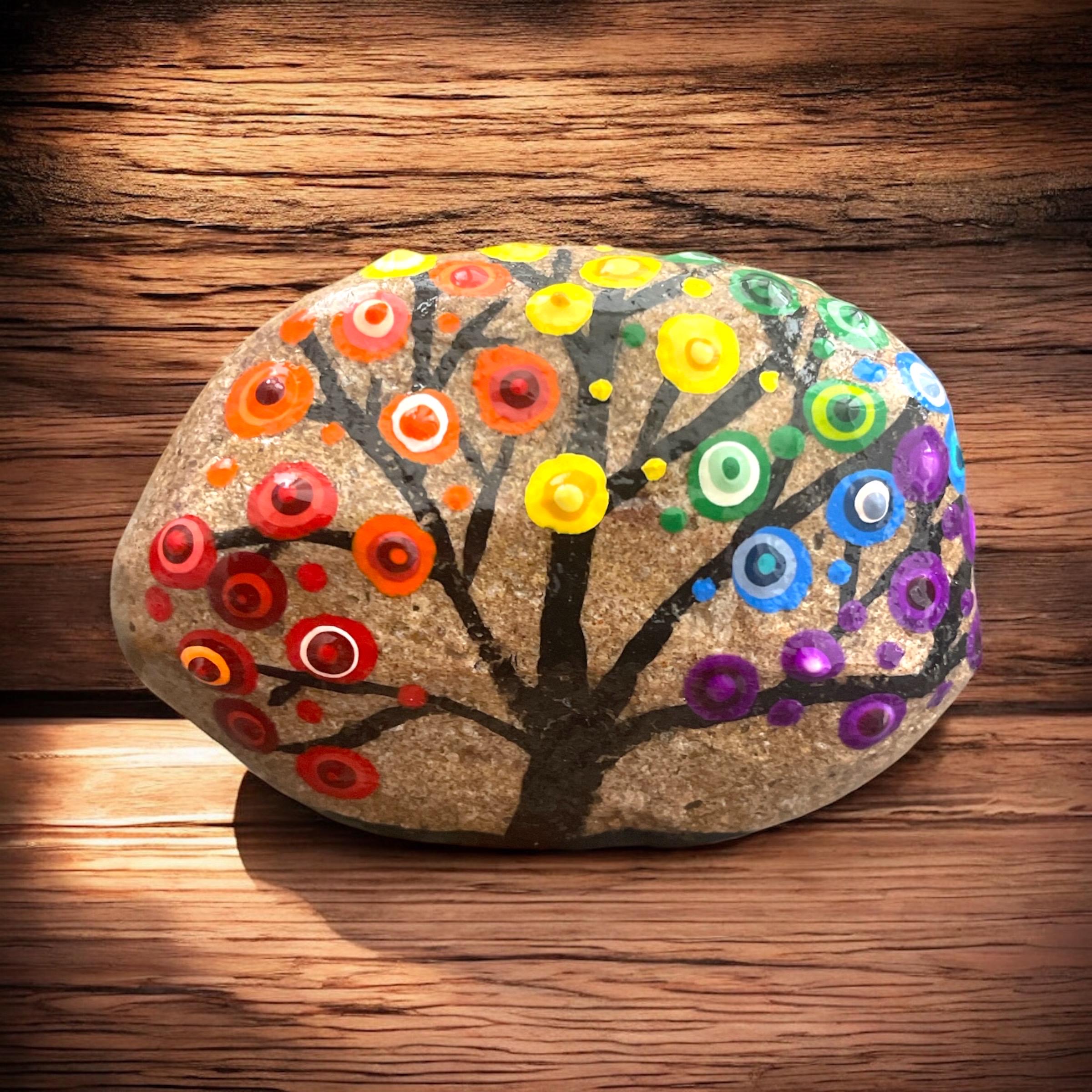 Hand-painted Tree Rock: Dot Art, Nature-inspired Decor - Etsy