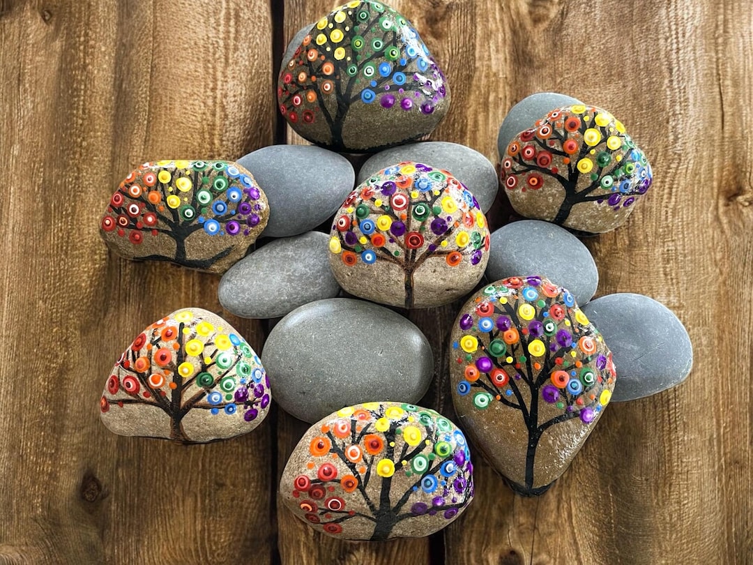 Hand-painted Tree Rock: Dot Art, Nature-inspired Decor - Etsy