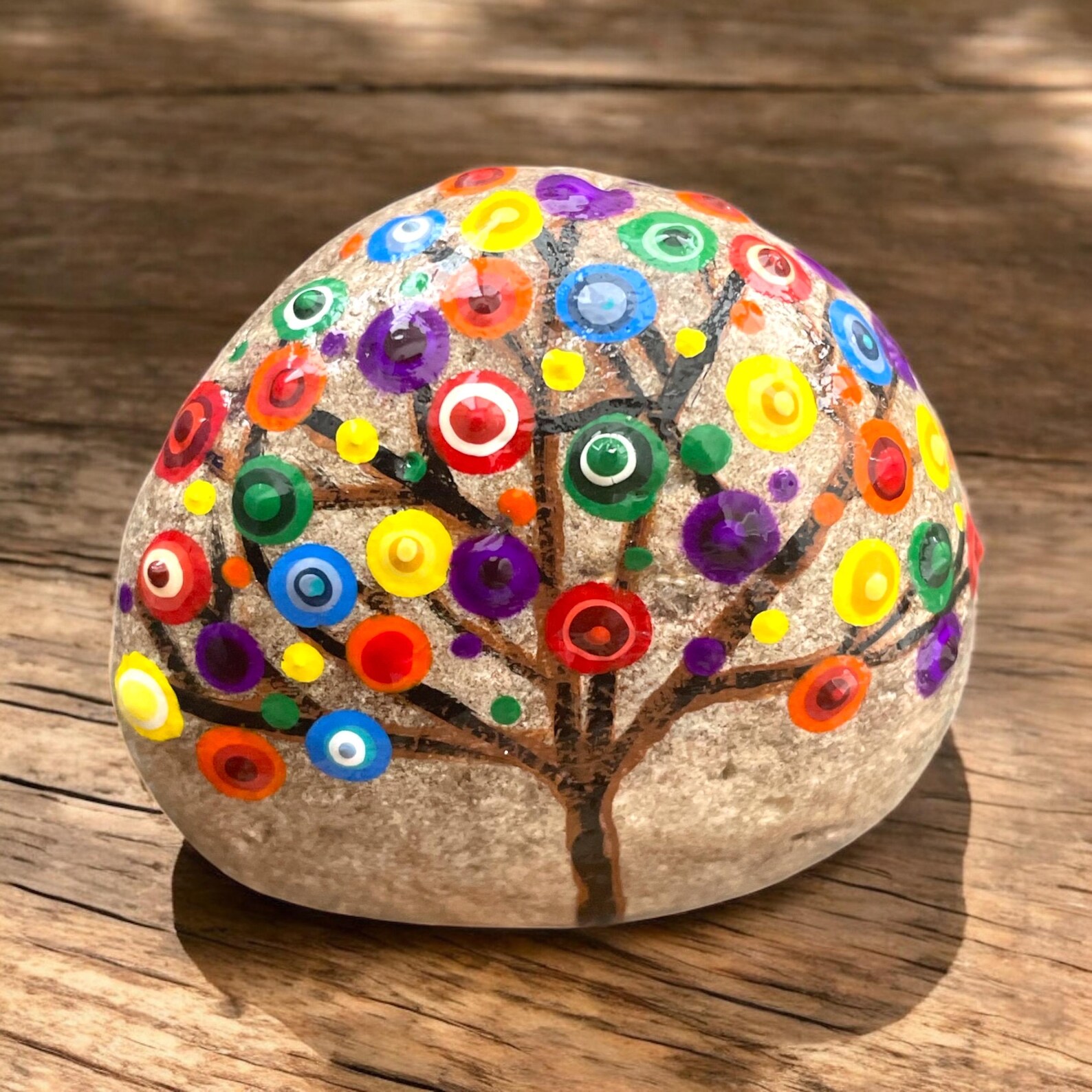 Hand-painted Tree Rock: Dot Art, Nature-inspired Decor - Etsy