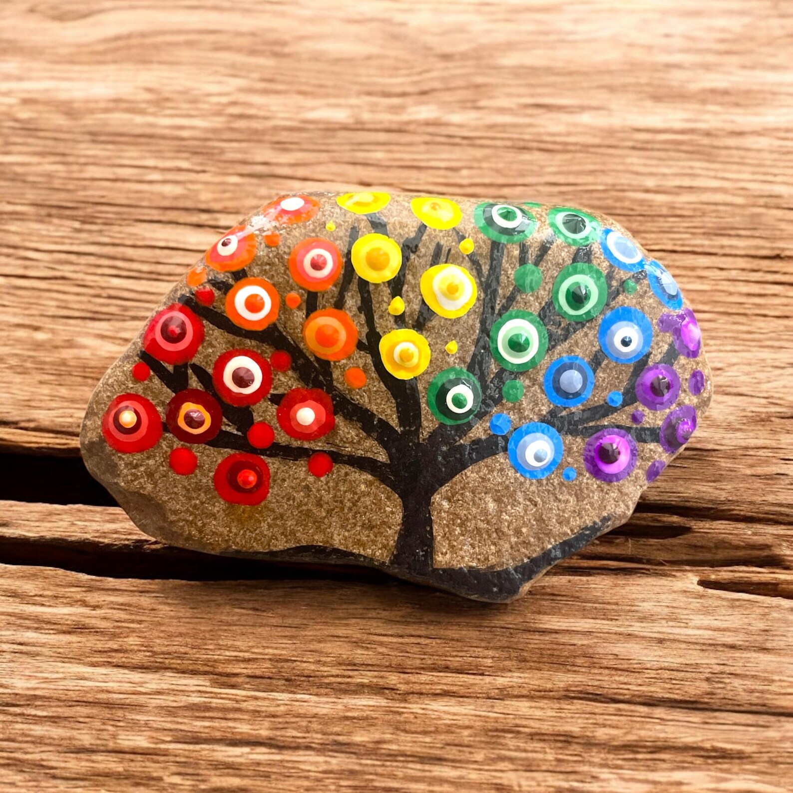 Hand-painted Tree Rock: Dot Art, Nature-inspired Decor - Etsy