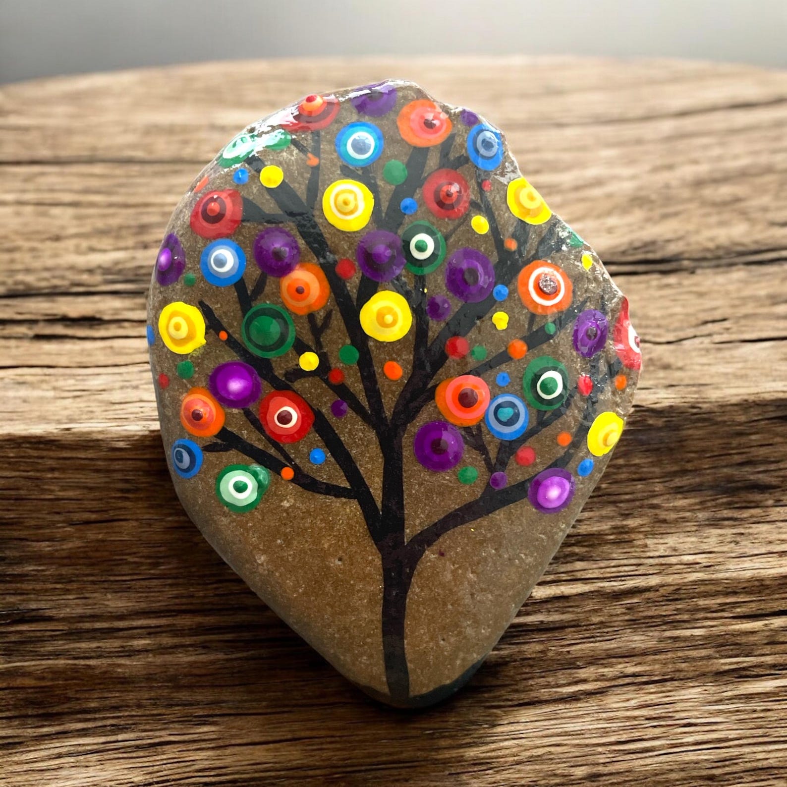 Hand-painted Tree Rock: Dot Art, Nature-inspired Decor - Etsy