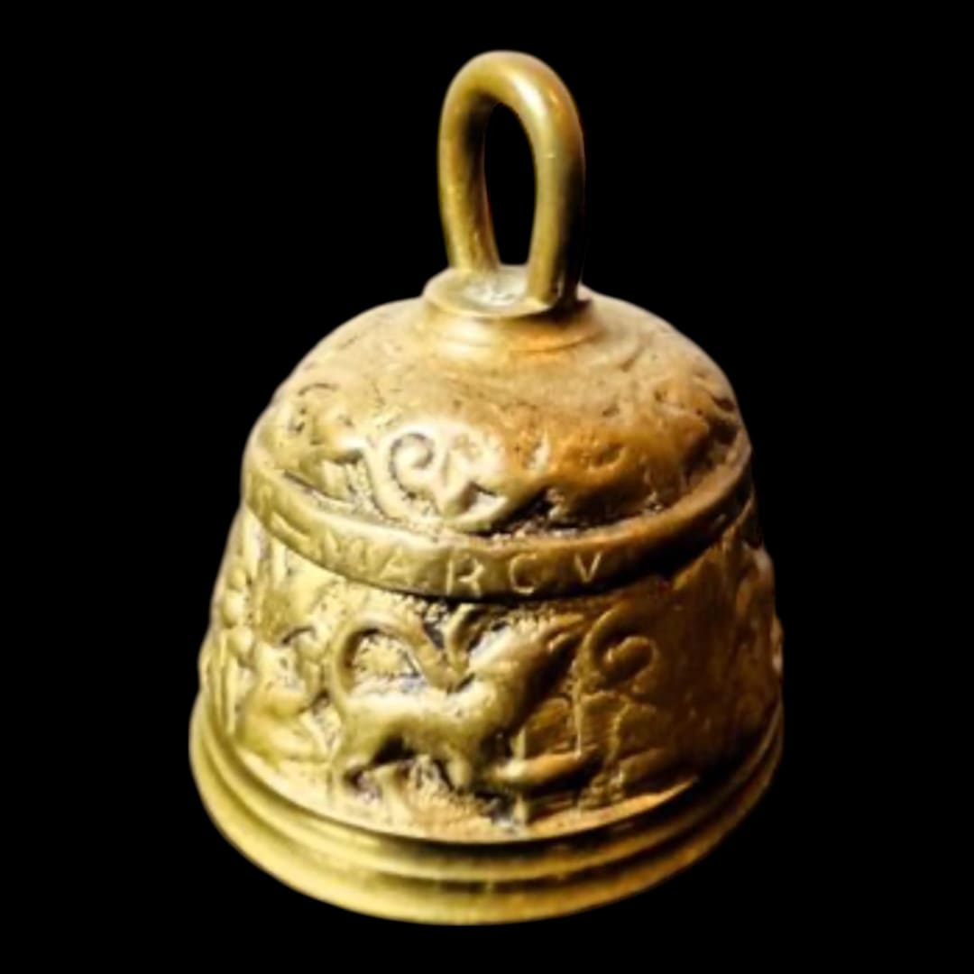 Antique Brass Sanctuary Altar Bell. Inscribed With Latin Names of the 4 ...