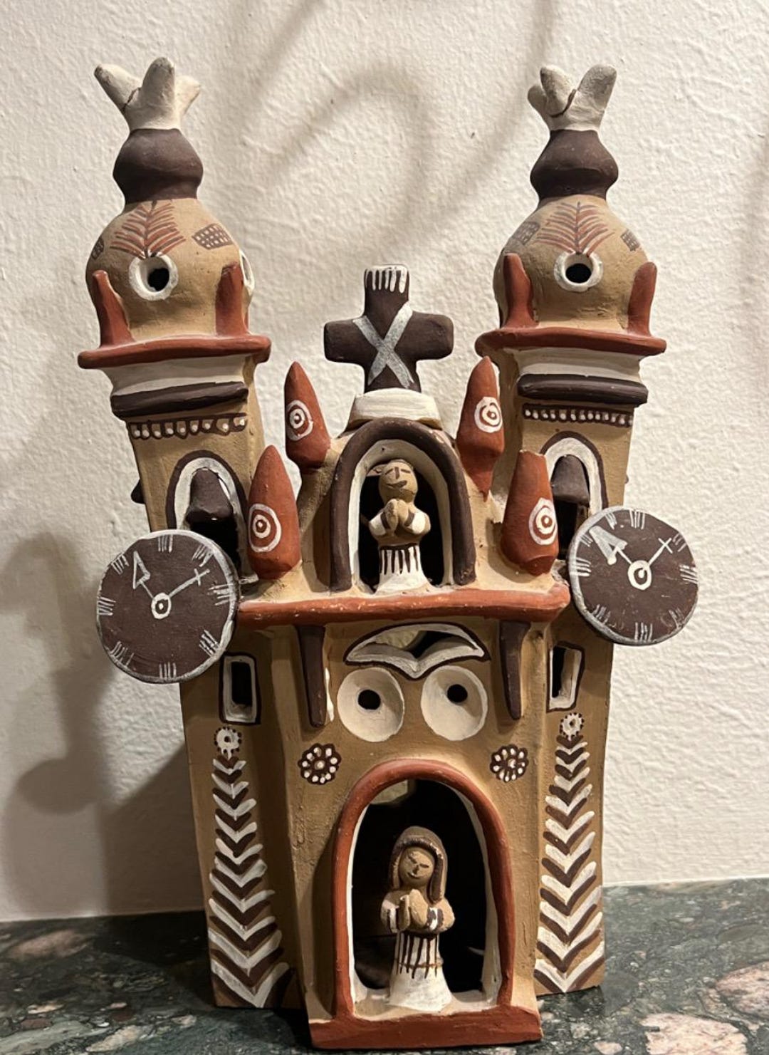 Peruvian Vintage Handcrafted Red Ware Clay Bisque Folk Art Cathedral 12 ...