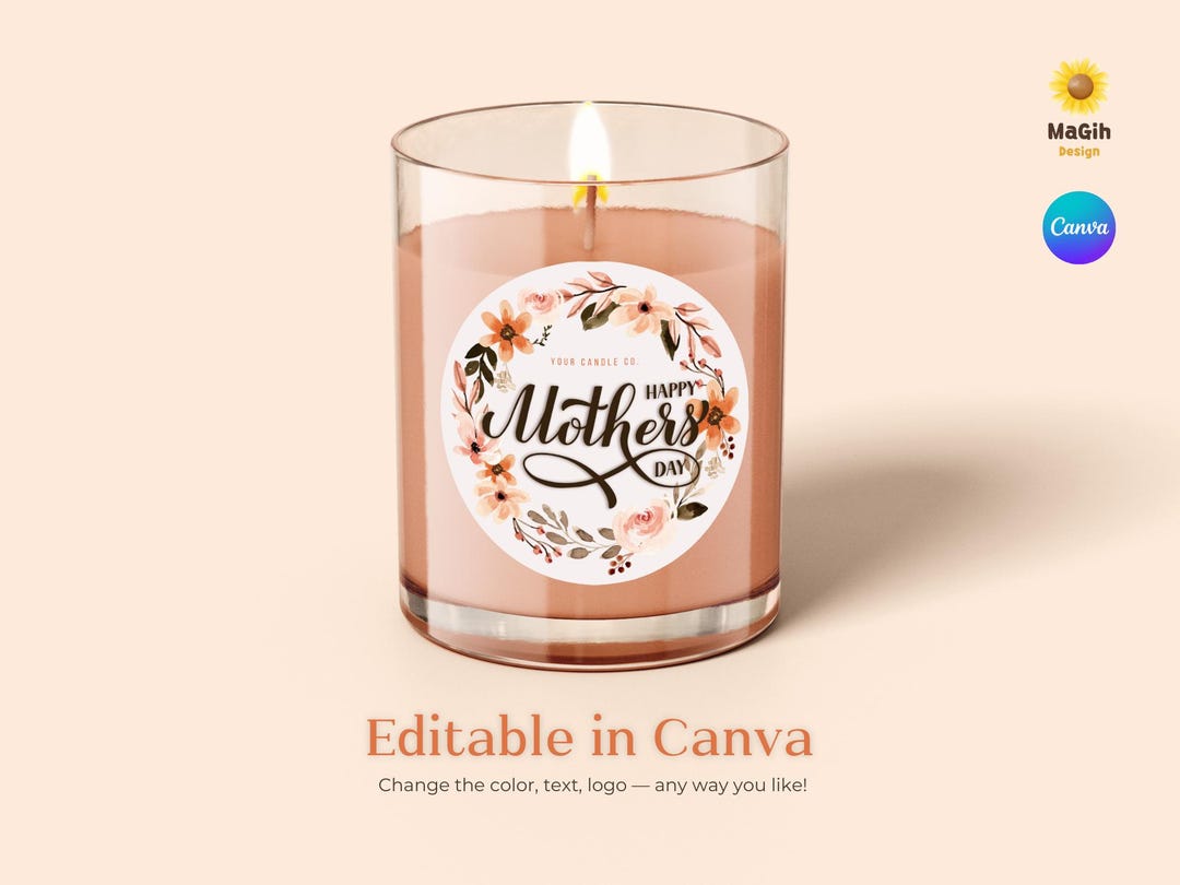 Mothers Day Candle Label Template Canva, Editable Moms Day Candle Label ...