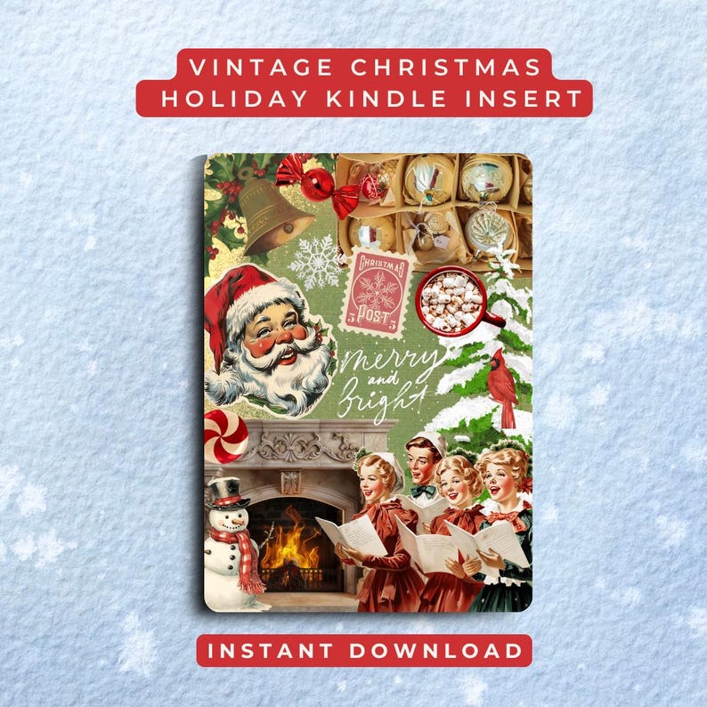 Vintage Christmas Kindle Insert: Retro Holiday Design (digital Download ...