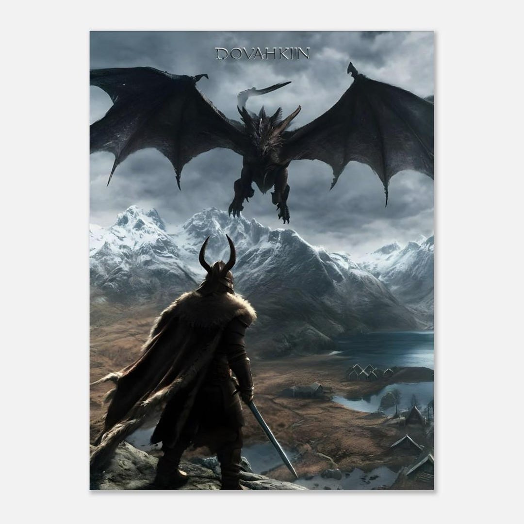 Skyrim dragonborn Vs Alduin Museum-quality Poster Matte Archival Art ...
