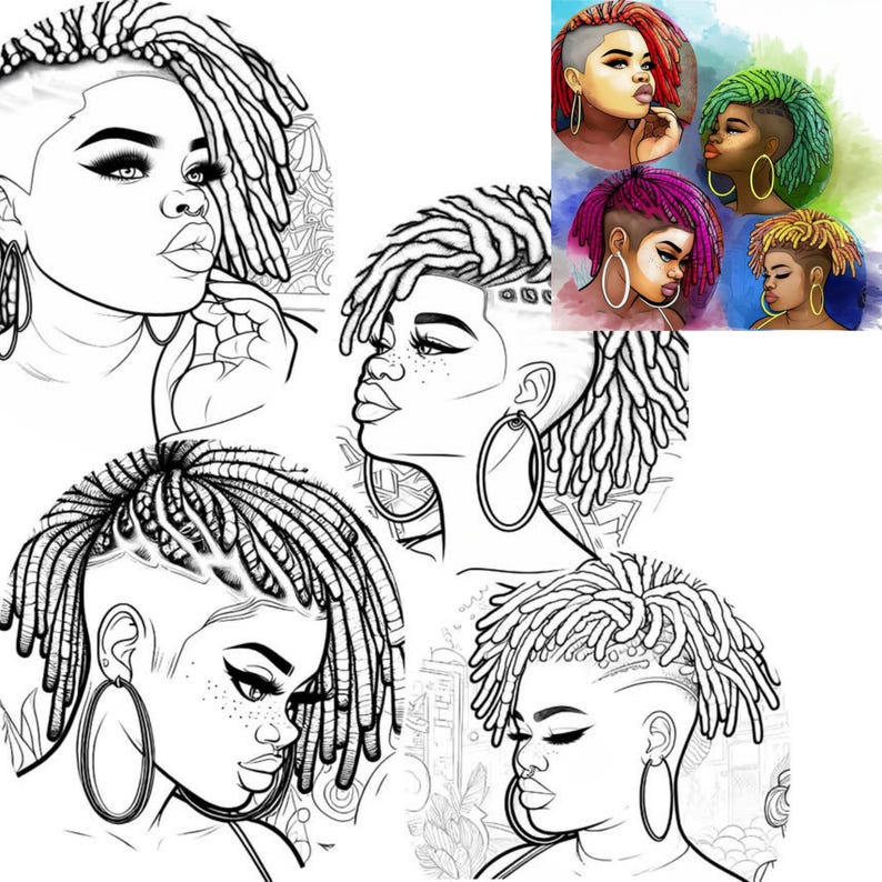 Black Women Coloring Pages Natural Hair Locs Afro Afrocentric Tattoo ...