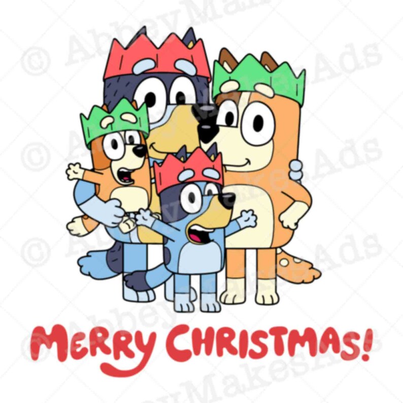 Bluey and Heeler Family Wearing Crowns Merry Christmas Design Layered ...