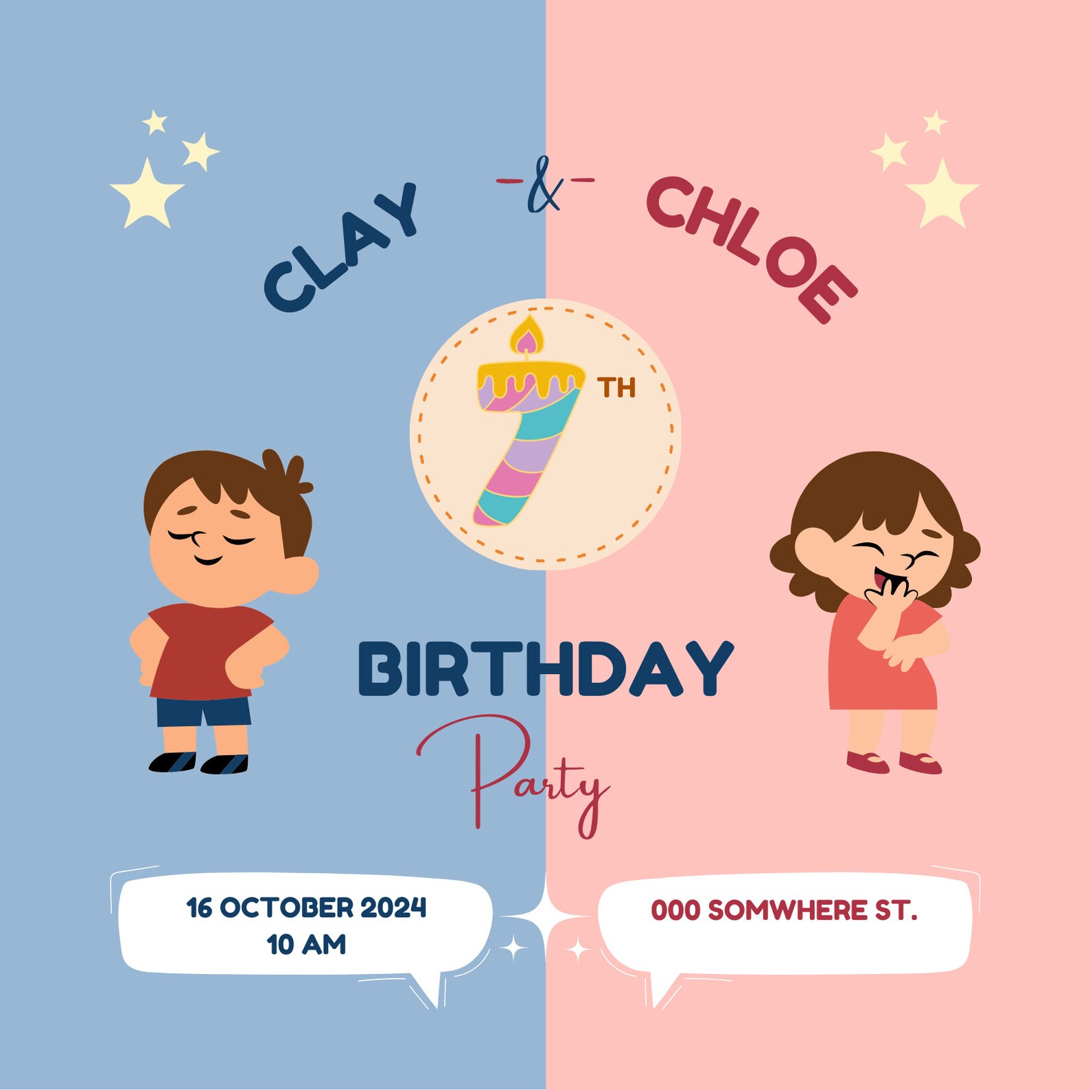 Editable Twin Boy and Girl Birthday Invitation Template - Etsy