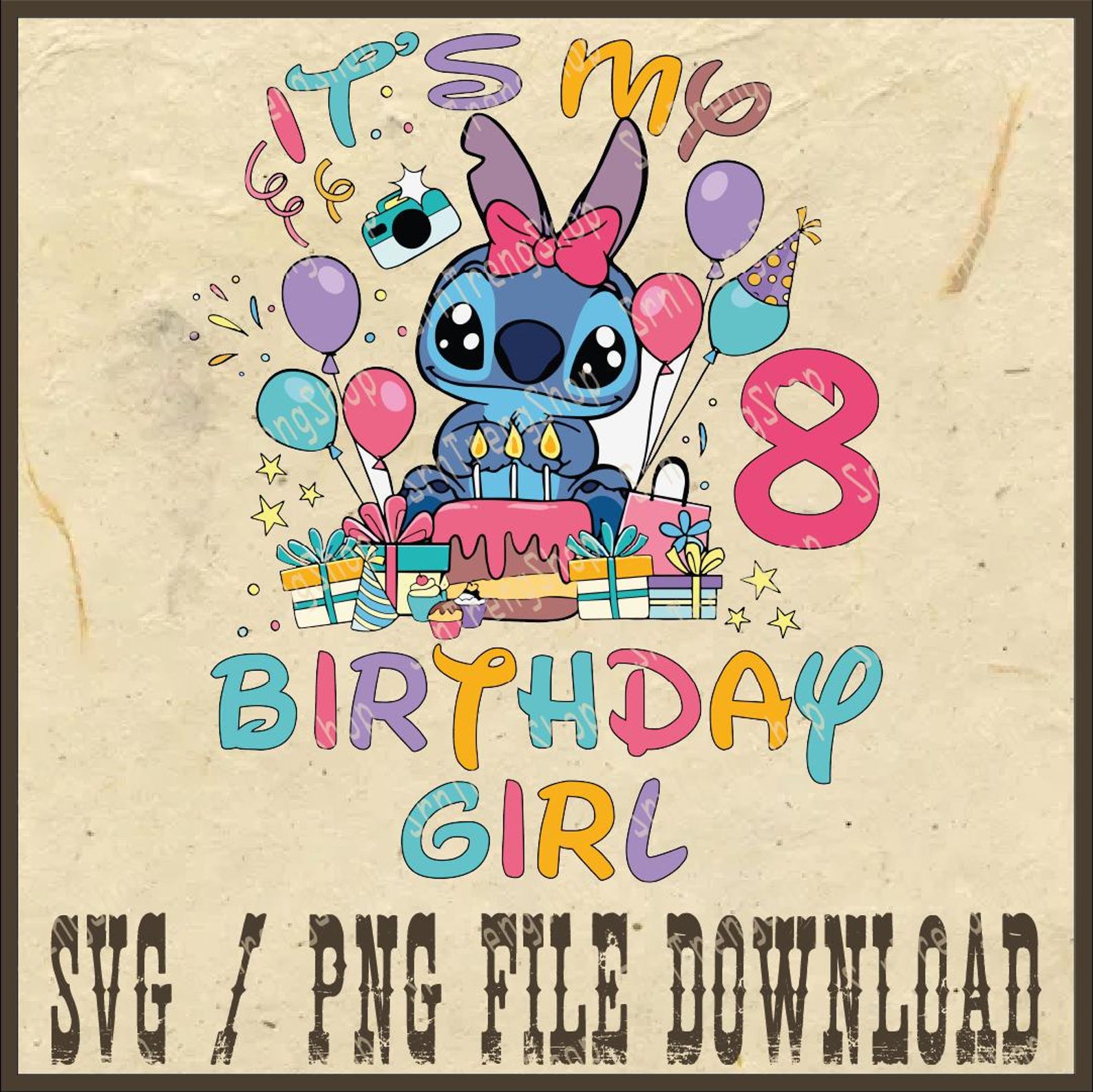Custom Stitch Theme Birthday Girl Png, 8th Birthday Stitch Graphic ...