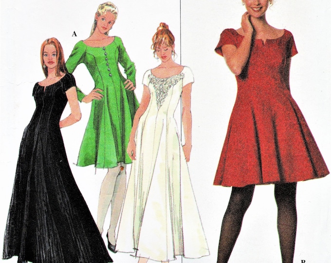 1990s Evening Dress Sewing Pattern, 90s Fashion Flare Dress, Princess ...