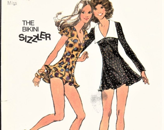1970s Mini Dress Pattern, 70s Sizzler Micro, Bikini Pants, V Neckline ...