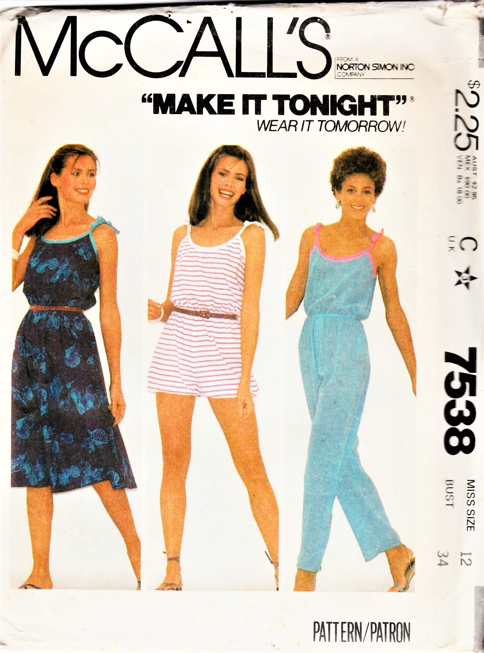 1980s Fashion Sewing Pattern, 80s Jumpsuit, Tapered Legs, Romper, Ties ...