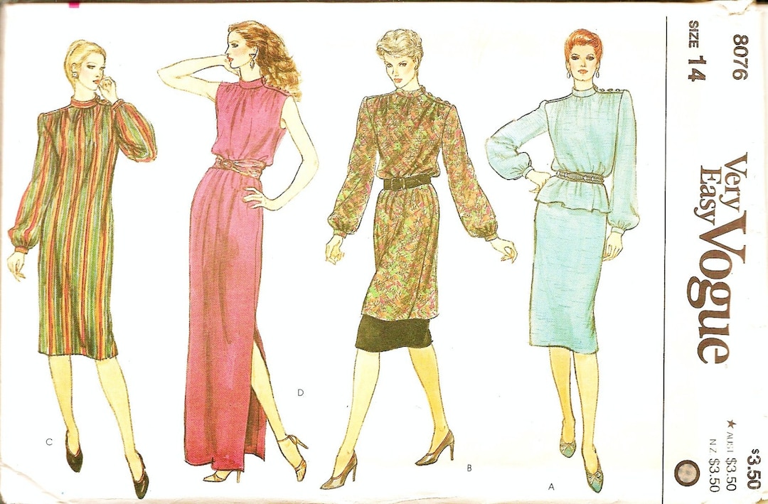 1980s Vintage Vogue Sewing Patterns, Dress, Gown, Top, Tunic, Cocktail ...